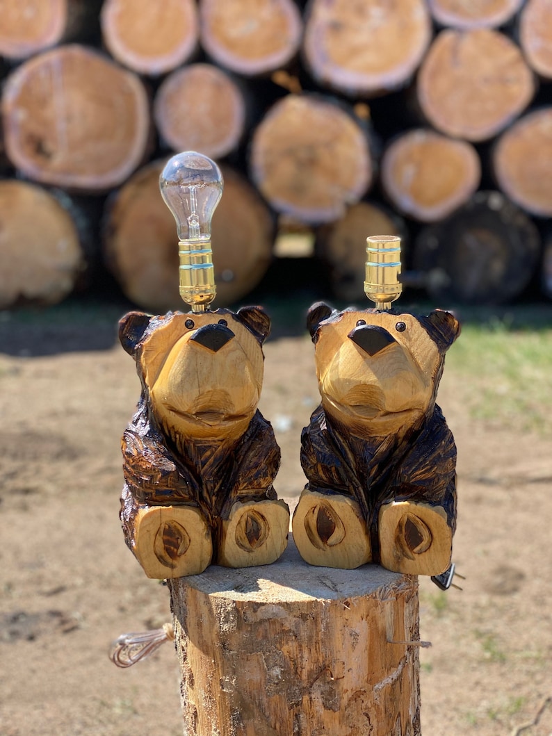 Chainsaw Carved Bear Lamp - Etsy