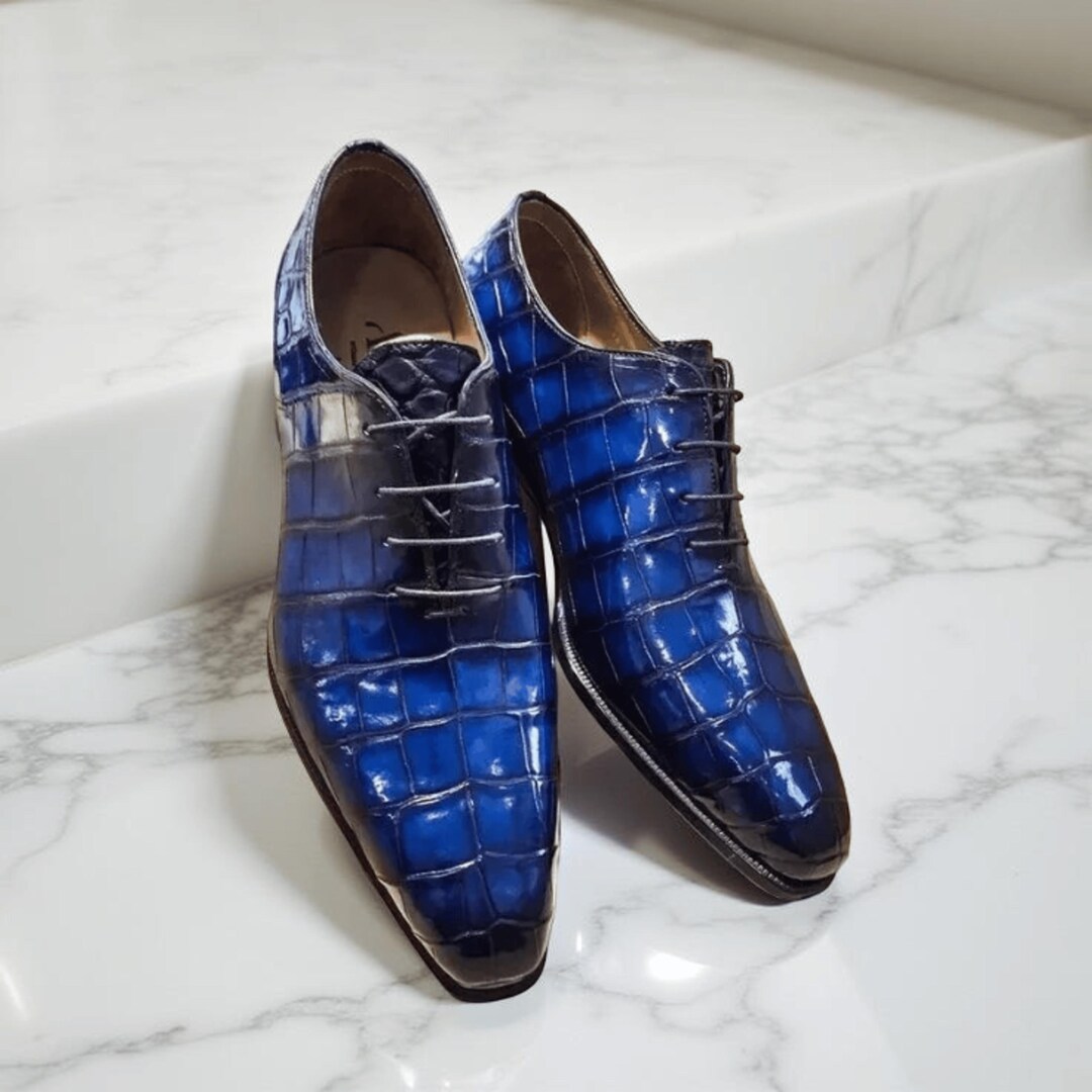 Handmade Blue Leather Oxford Dress Shoes - Etsy Canada