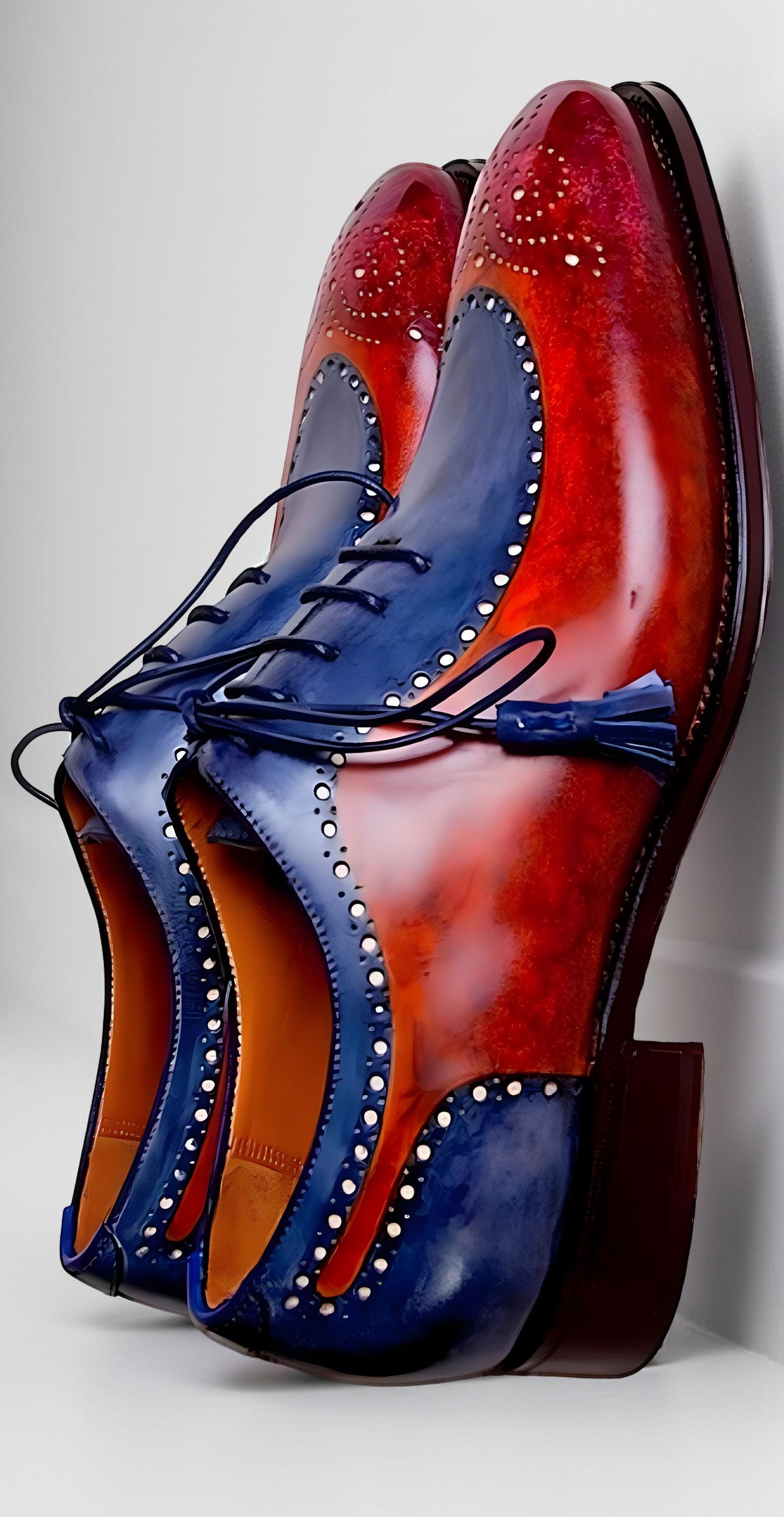 Handmade Shoes Men Red Blue Pure Leather Oxford Side Lace up Custom ...