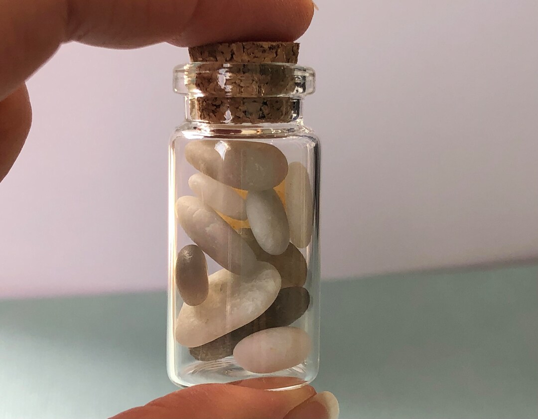 Tiny Quartz Sea Stones in Mini Glass Bottle- Unique Trinket- Mini ...