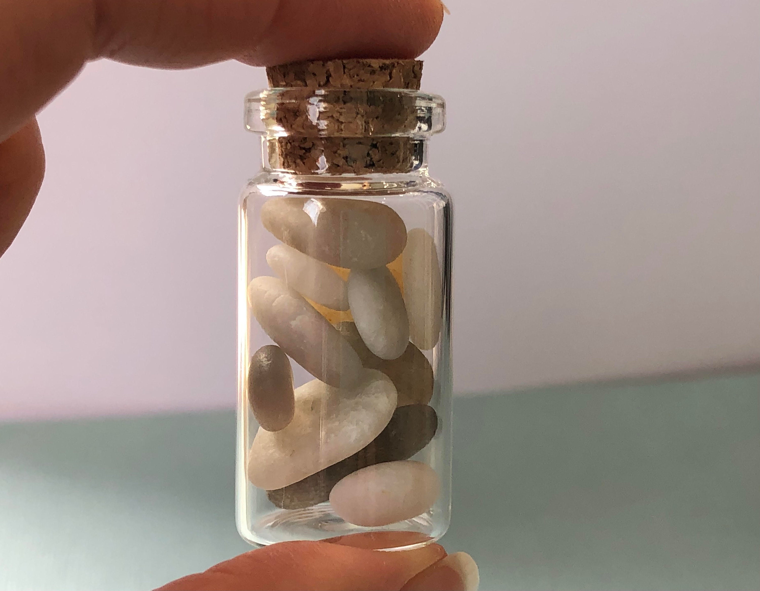 Tiny Quartz Sea Stones in Mini Glass Bottle- Unique Trinket- Mini ...