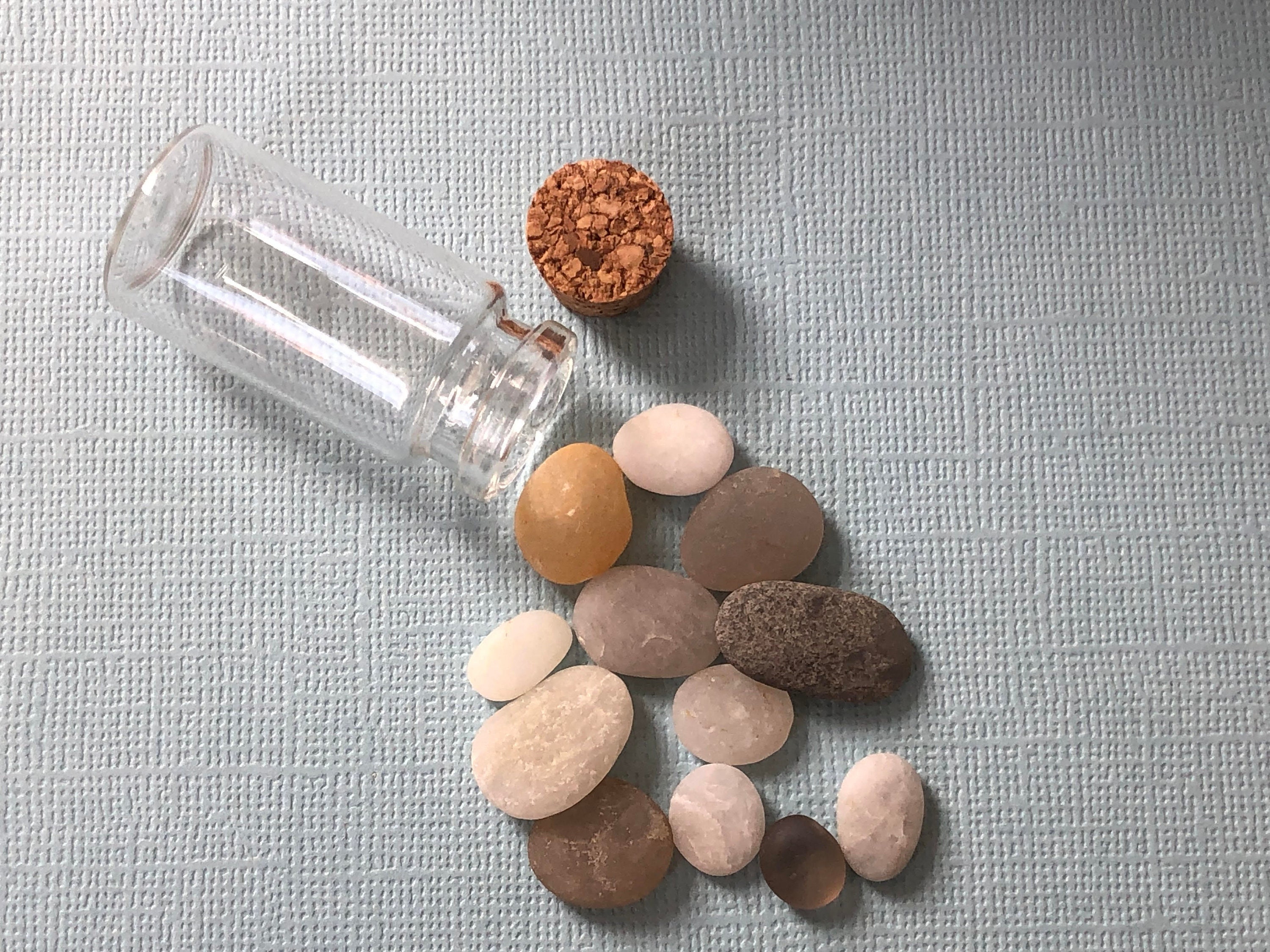 Tiny Quartz Sea Stones in Mini Glass Bottle- Unique Trinket- Mini ...