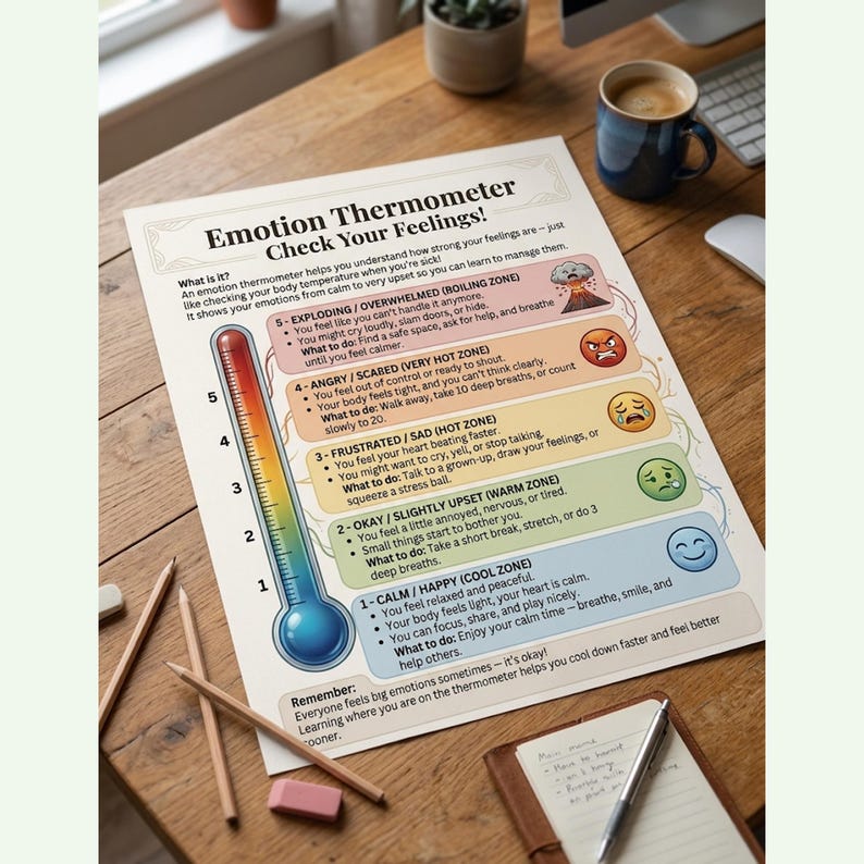 Emotion Thermometer for Kids, SEL Emotional Regulation Printable, Calm ...