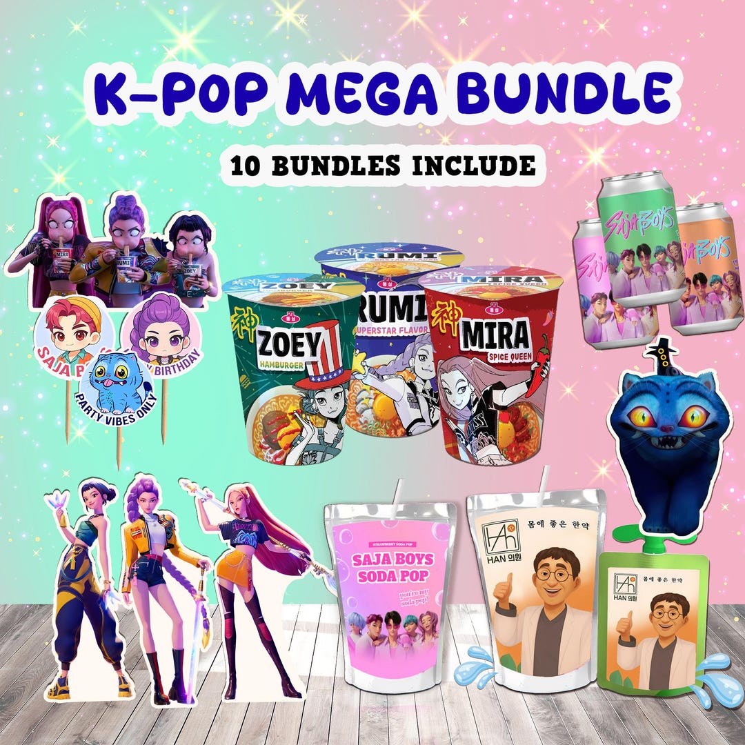 K-pop Demon Hunters Party Labels, Soda Can Wraps, Jojo Squeeze Capri ...