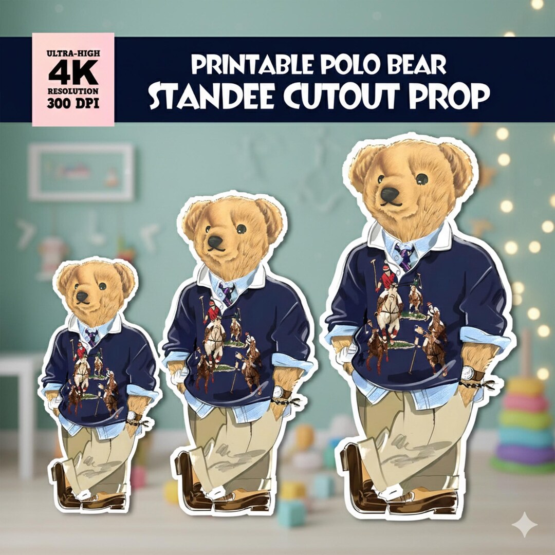 Printable Big Bear Cutout Standee, Teddy Bear Polo Prop, Preppy Cutout ...