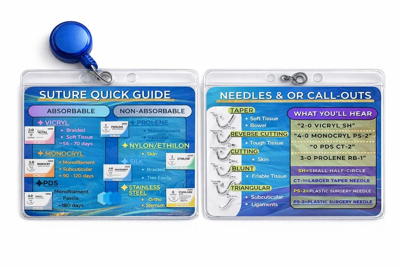 Surgical Suturing Quick Guide Badge Card | Needles, OR Call-outs ...