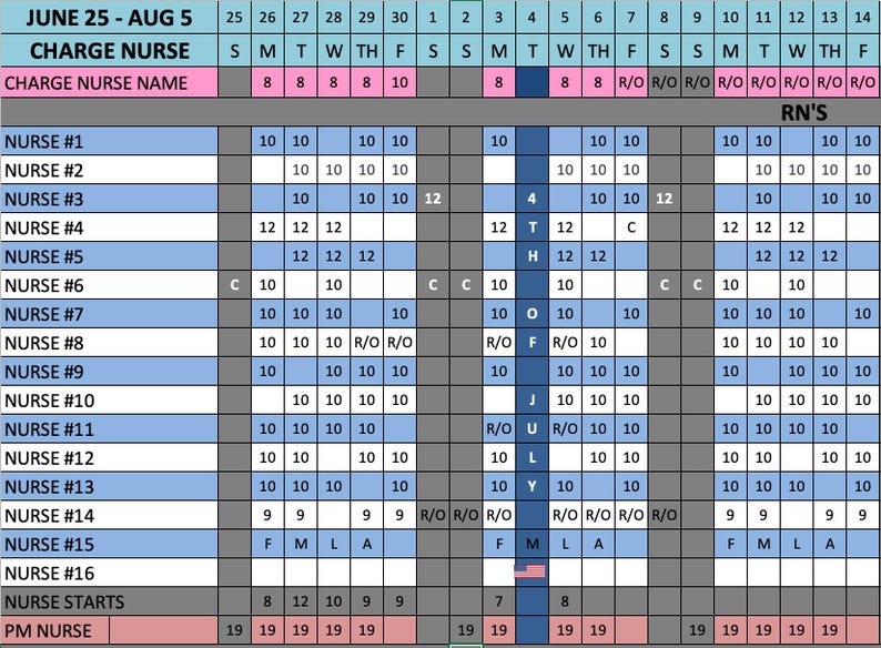 6 Week Nursing Staffing Schedule Template - Etsy