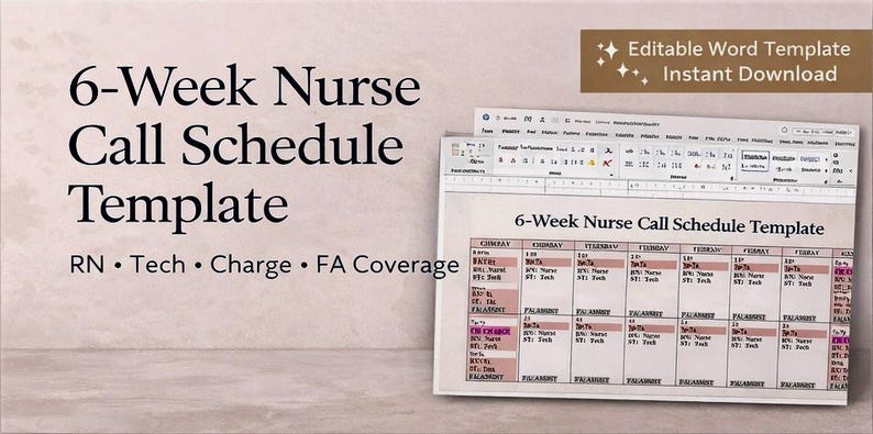 Nurse Call Schedule Template | 6-week Coverage, Editable Word File ...
