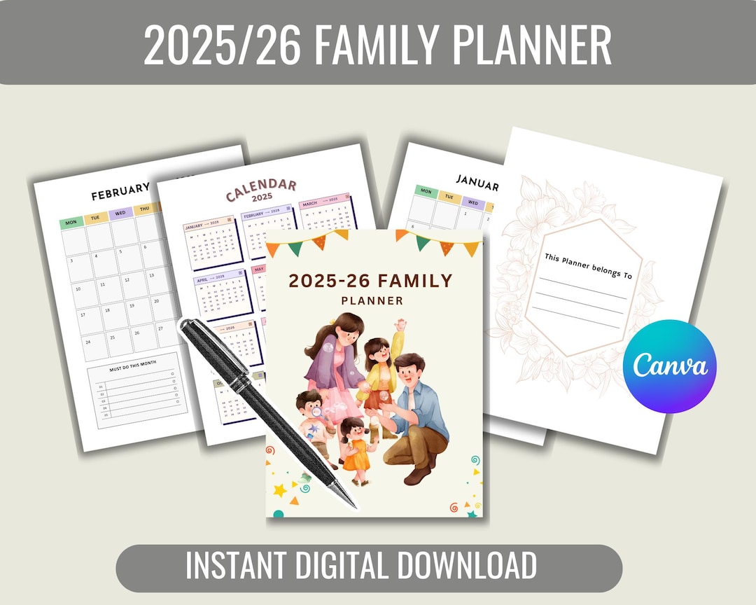2025 2026 Editable Family Planner Printable Monthly Weekly Kids ...
