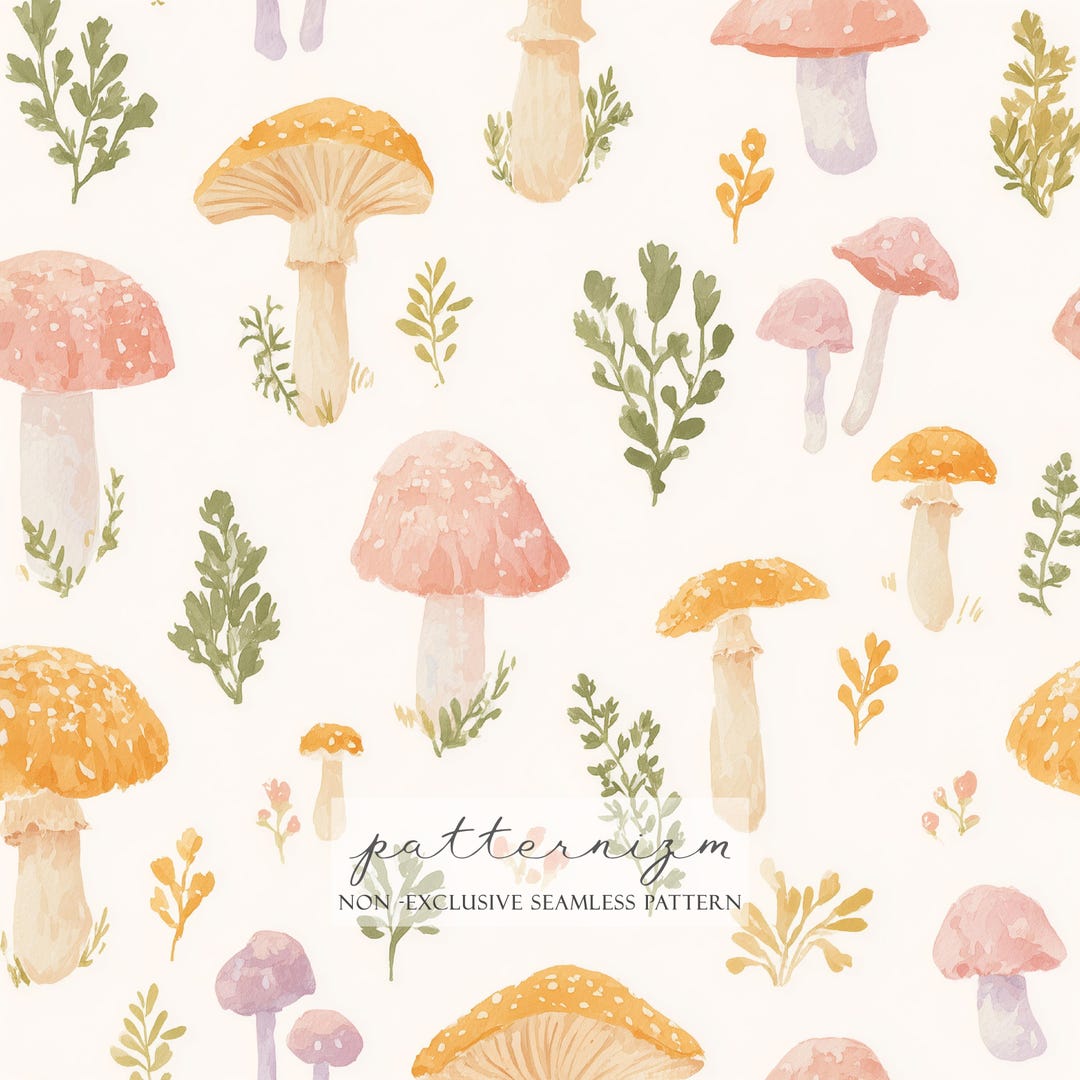 Watercolor Mushroom Pattern Digital Paper – Soft Pastel Fungi ...