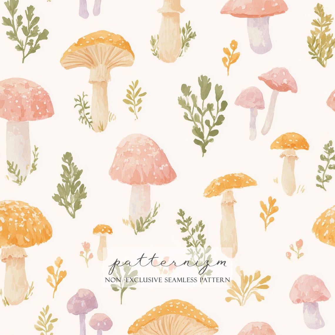 Watercolor Mushroom Pattern Digital Paper – Soft Pastel Fungi ...