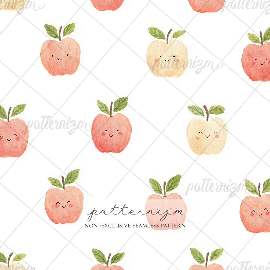 Seamless Back to School Apple Pattern Digital Download – Cute Kawaii ...
