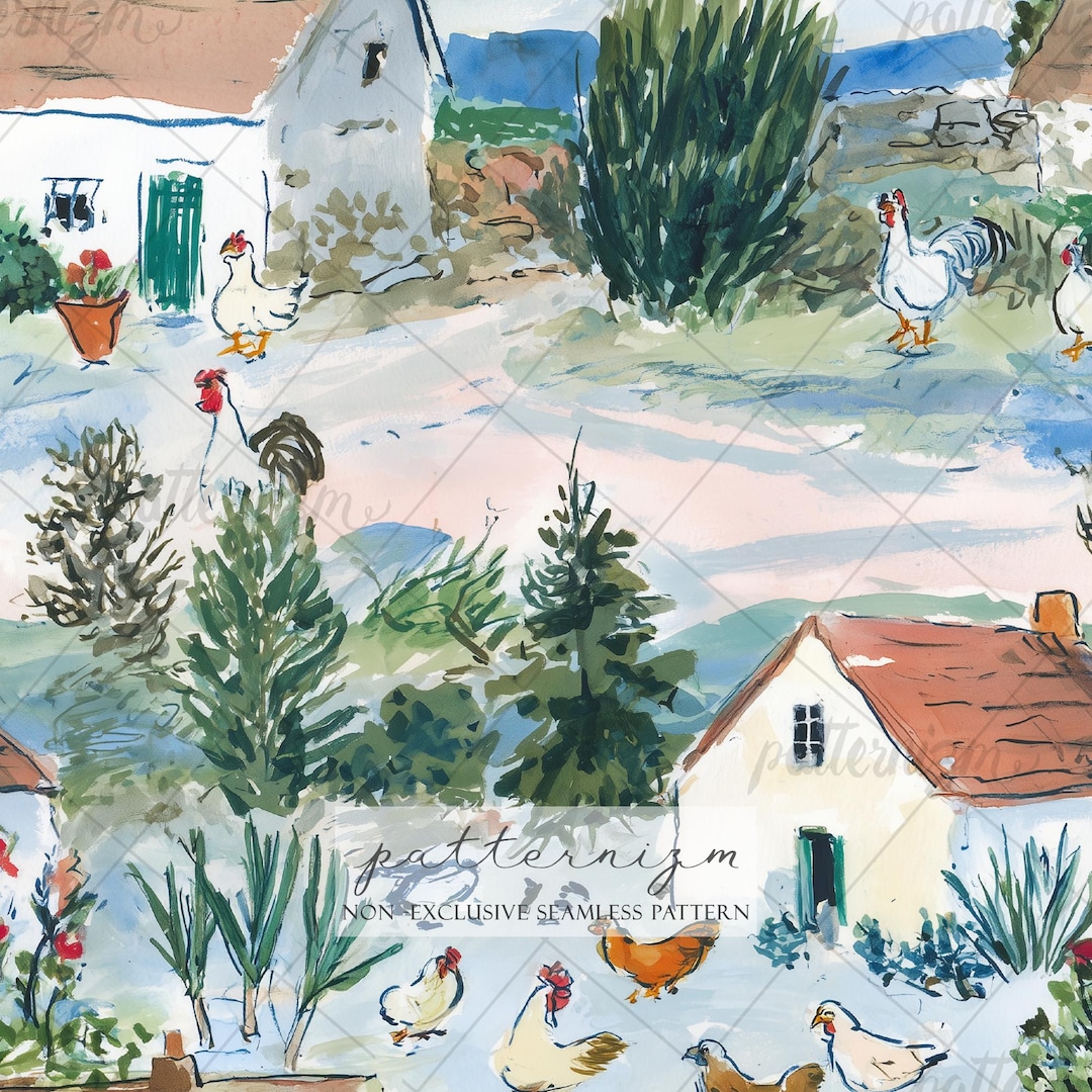 Seamless French Countryside Farm Pattern Digital Download – Rustic ...