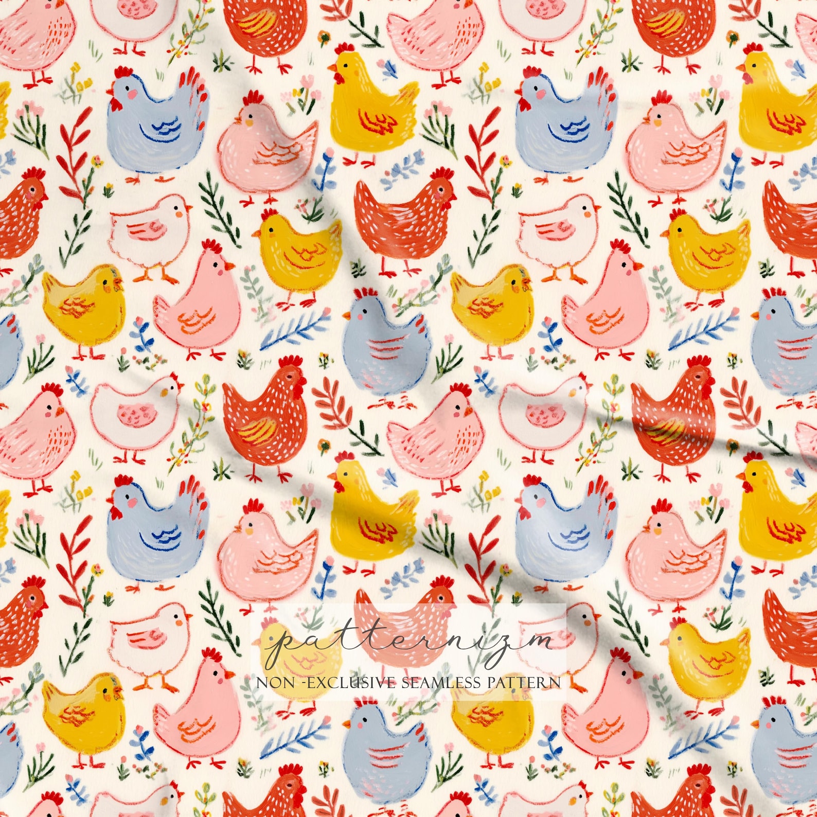 Cute Chickens Seamless Pattern – Colorful Farm Hens & Flowers, Sweet ...