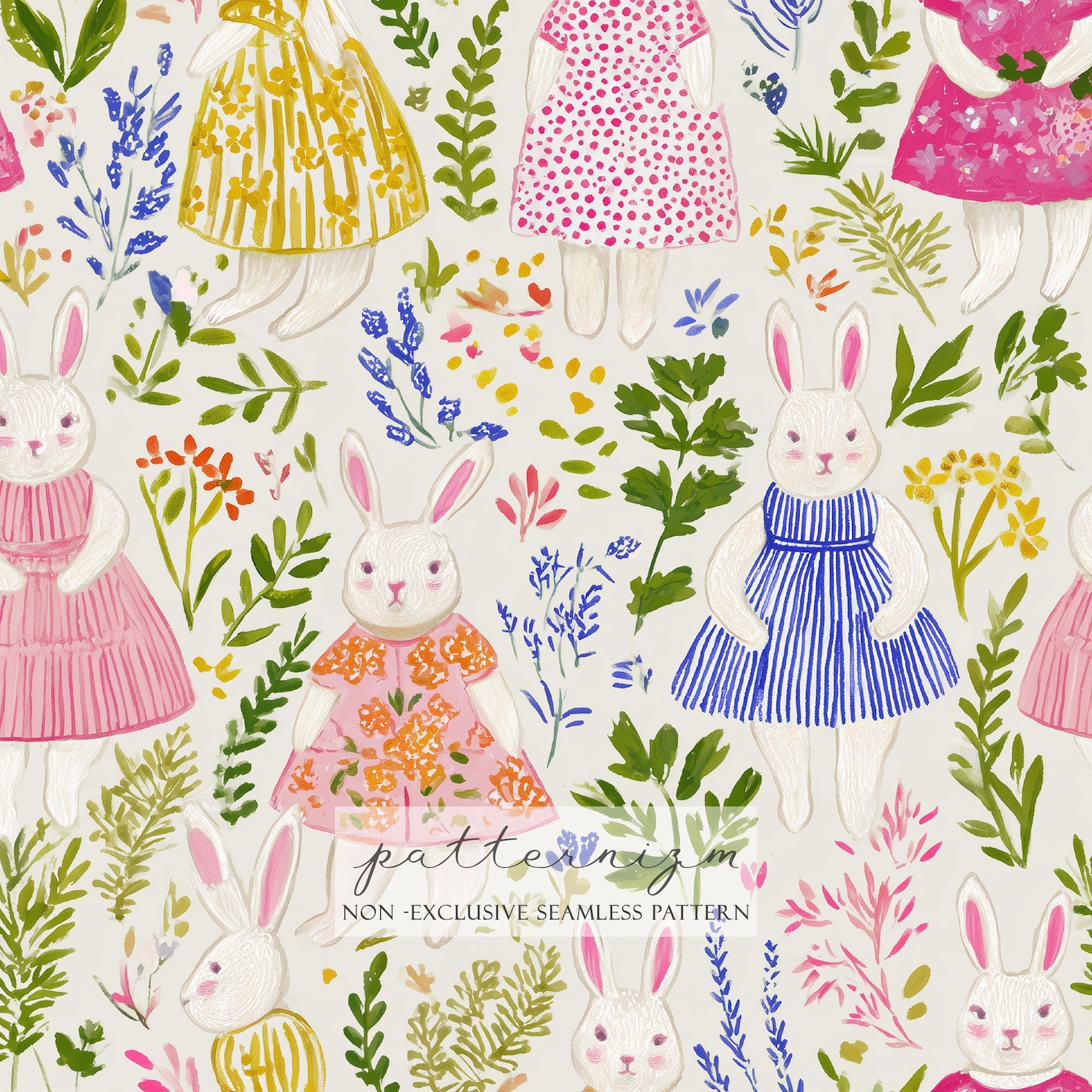 Seamless Easter Bunny Pattern Digital Download – Cute Rabbits in ...