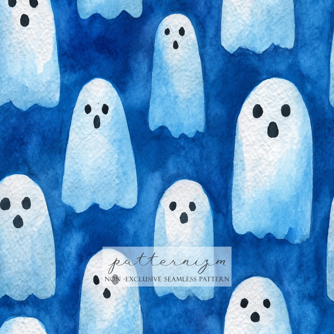 Watercolor Ghost Pattern Digital Paper – Cute Blue Halloween Ghosts ...