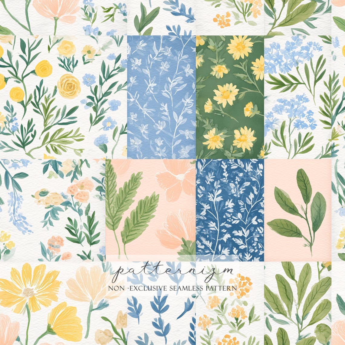 Watercolor Spring Patchwork Seamless Pattern Digital Paper – Soft ...