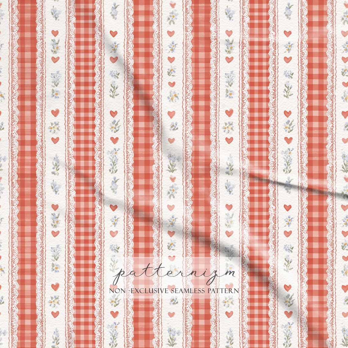 Watercolor Heart Gingham Pattern Digital Paper – Red Checkered Stripes ...