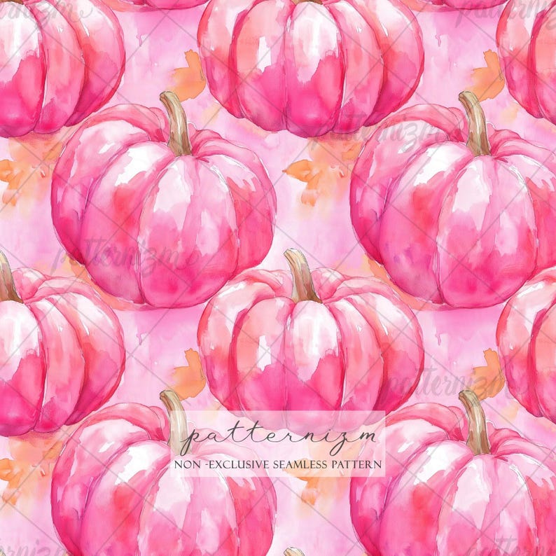 Seamless Pink Pumpkin Pattern Digital Download – Watercolor Fall ...