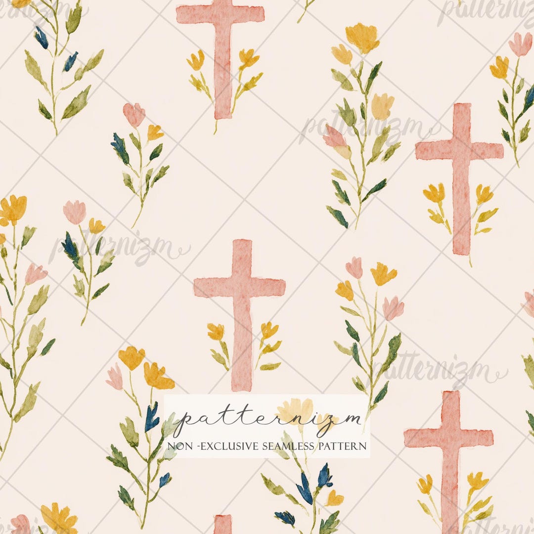 Watercolor Cross Floral Seamless Pattern – Soft Faith Easter Florals ...