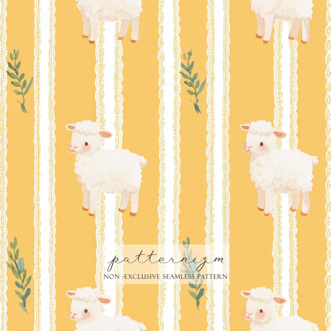 Cute Lamb Stripe Seamless Pattern – Yellow Gingham With Lace and ...
