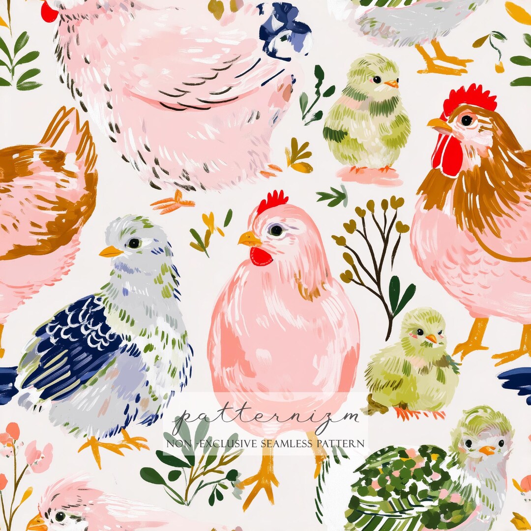 Bright Chickens Seamless Pattern Background, Farmhouse Hens Repeating ...