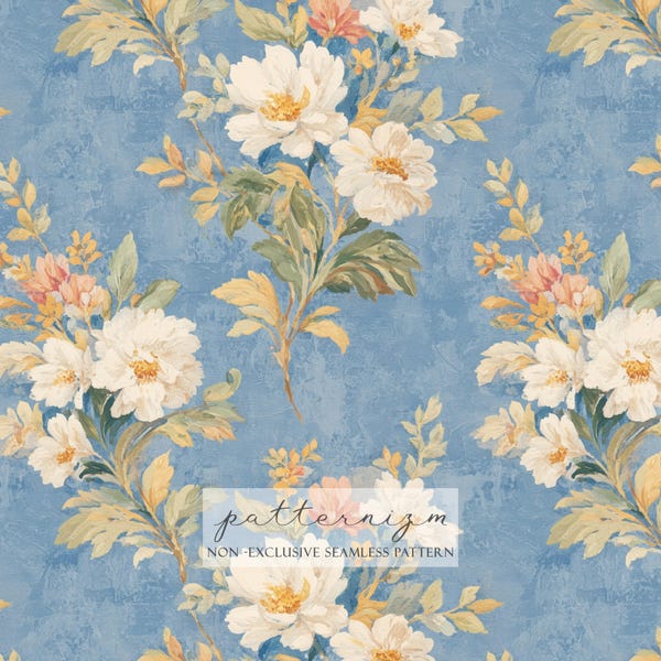 Beige and Blue Flower Fabric - Etsy