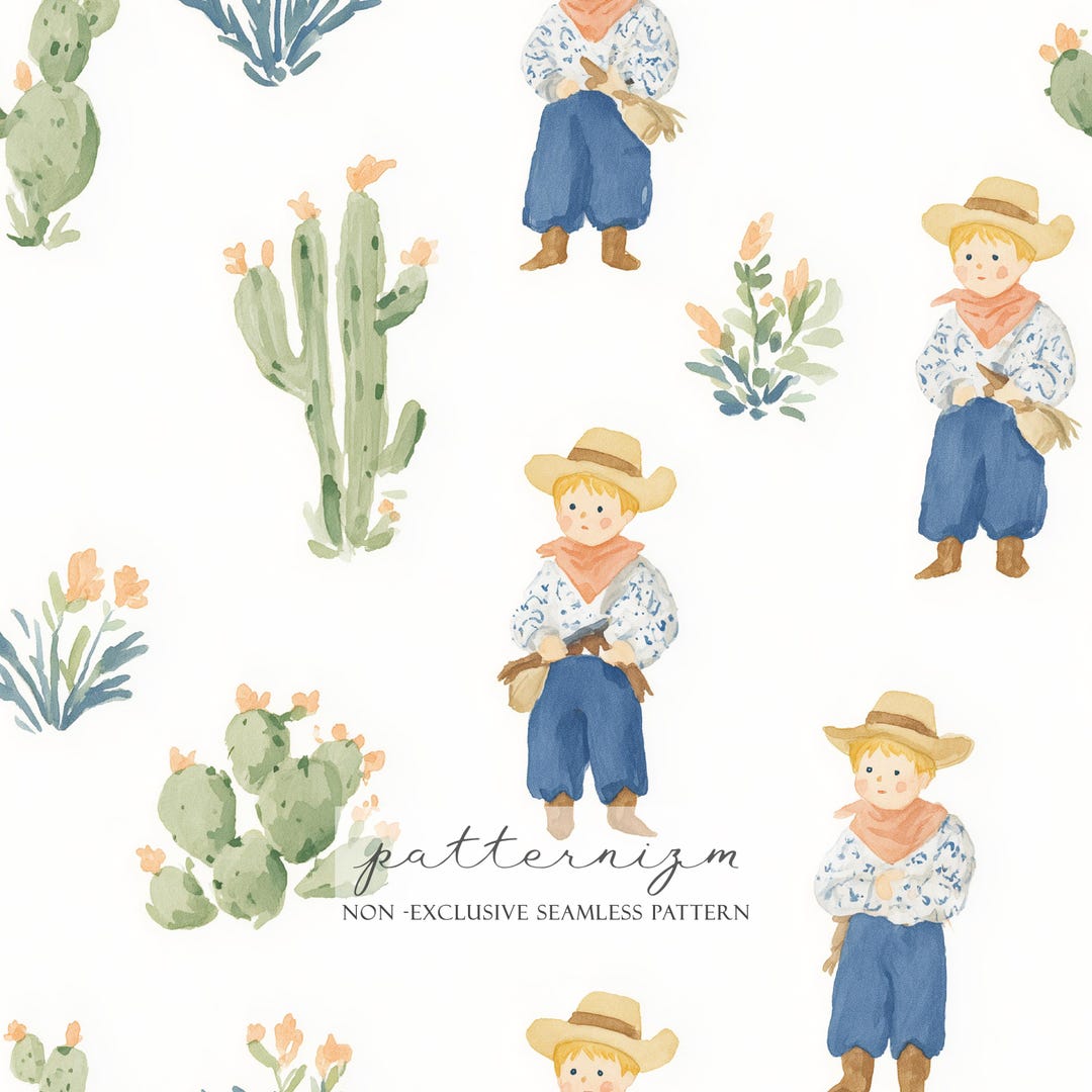 Watercolor Cowboy Boy Pattern Digital Paper – Cute Western Child With ...