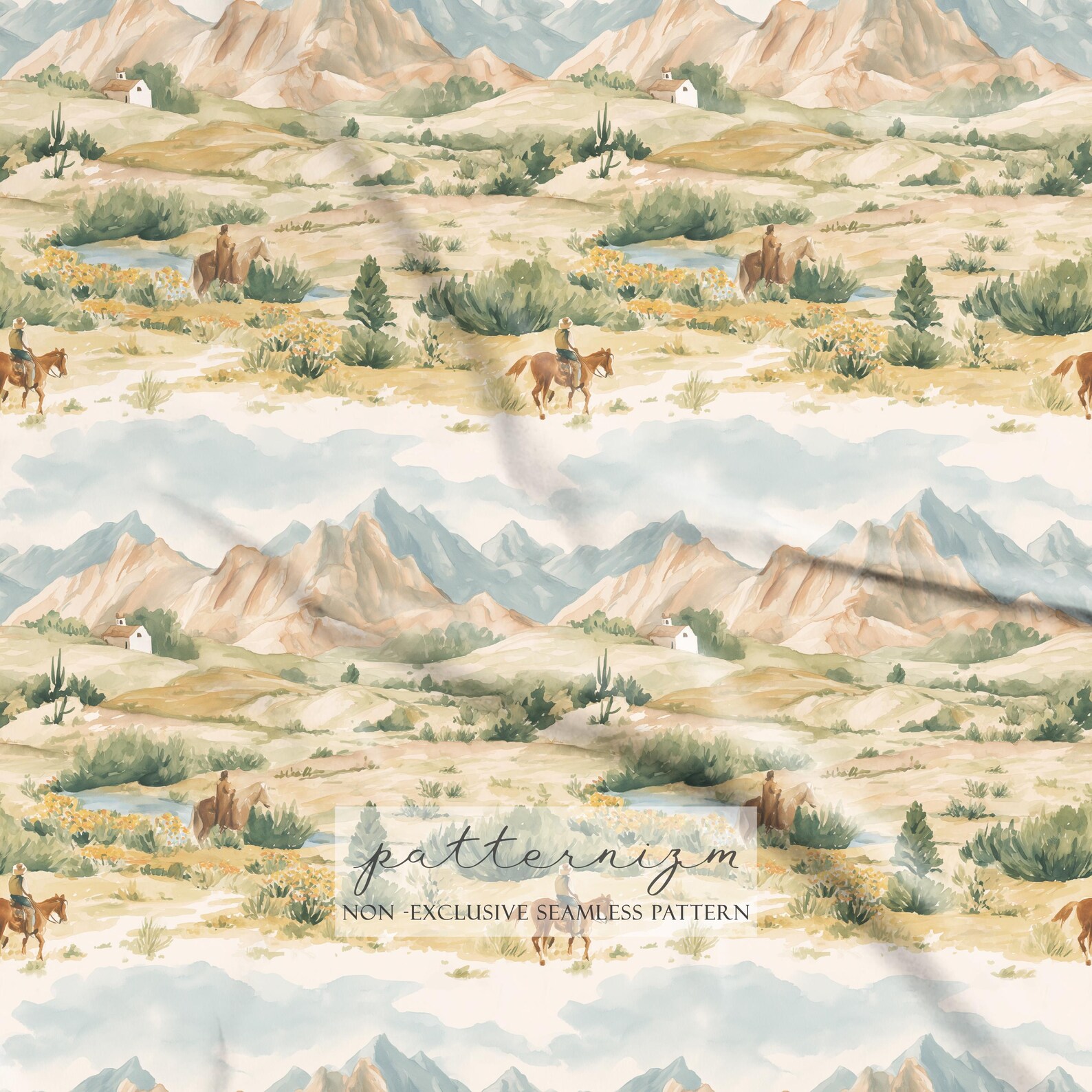Western Landscape Seamless Pattern – Cowboy Desert Mountains, Rustic ...
