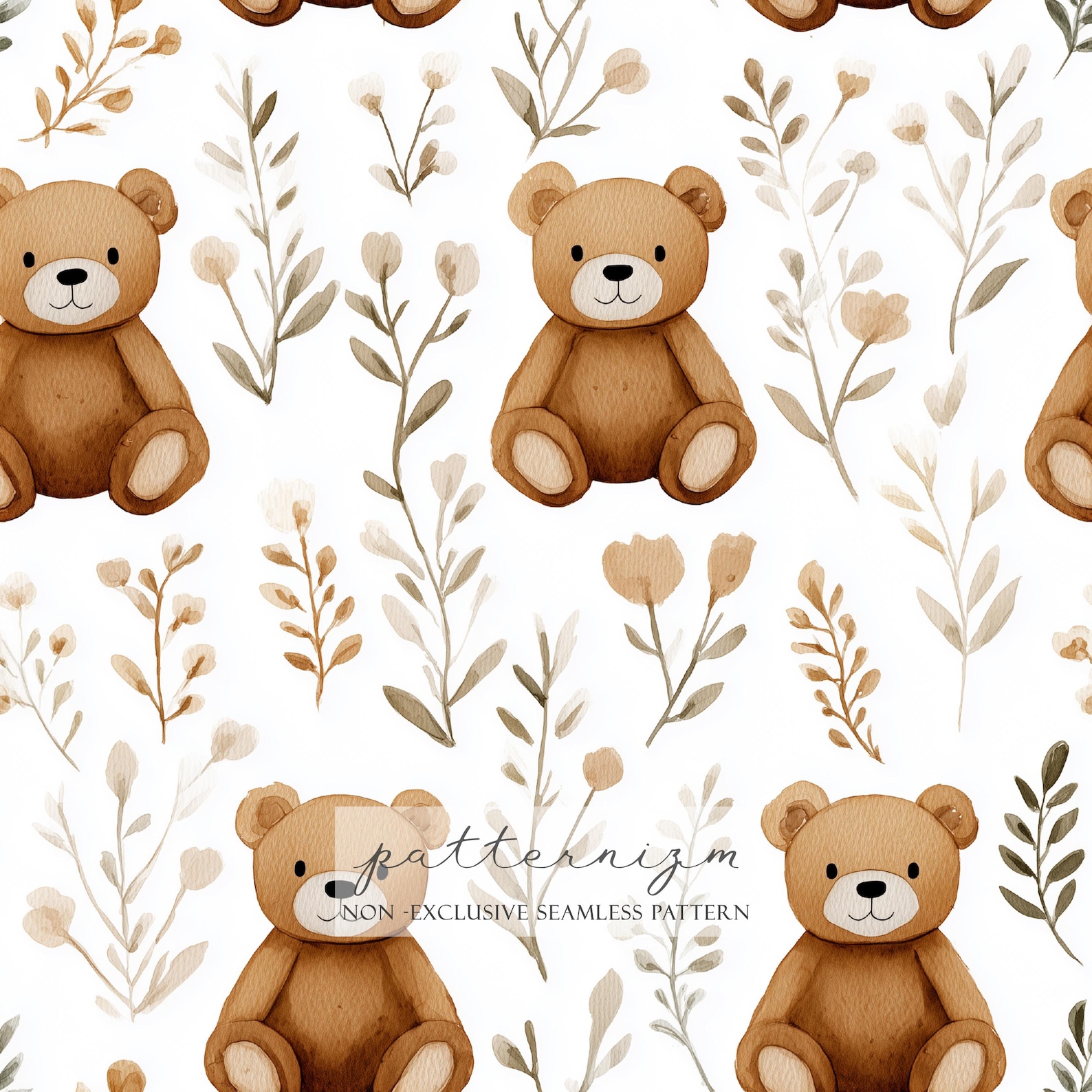 Watercolor Teddy Bear Digital Paper – Seamless Cute Brown Bears With ...