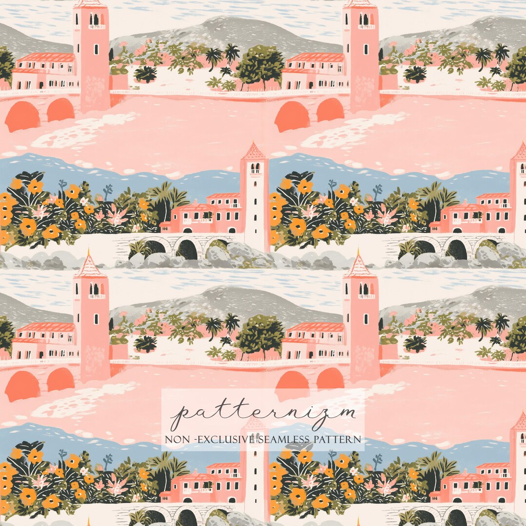 Italy Vibes Seamless Pattern Digital Learn – Mediterranean Village ...