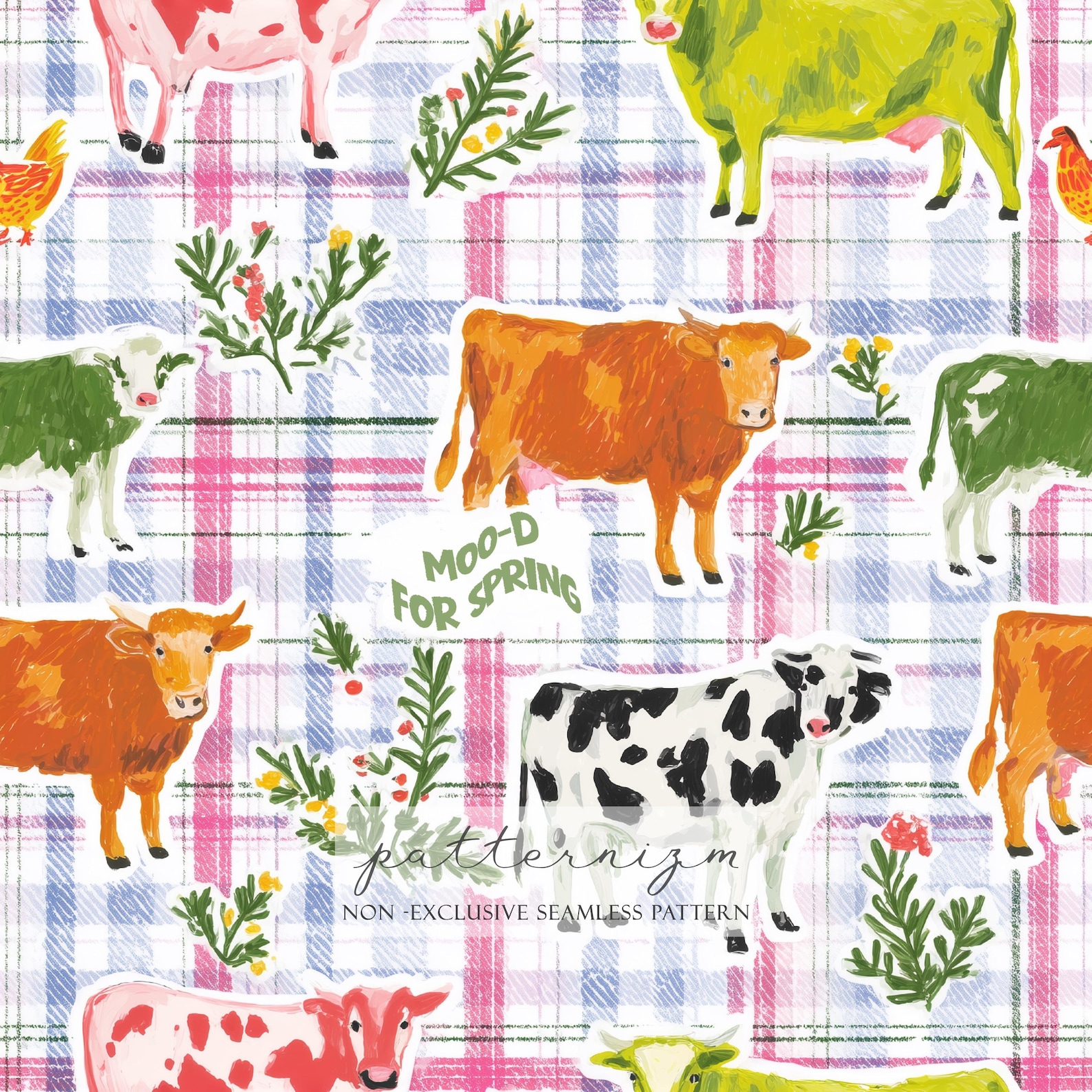 Seamless Cow Pattern Digital Download – Cottagecore Calf Animal Print ...