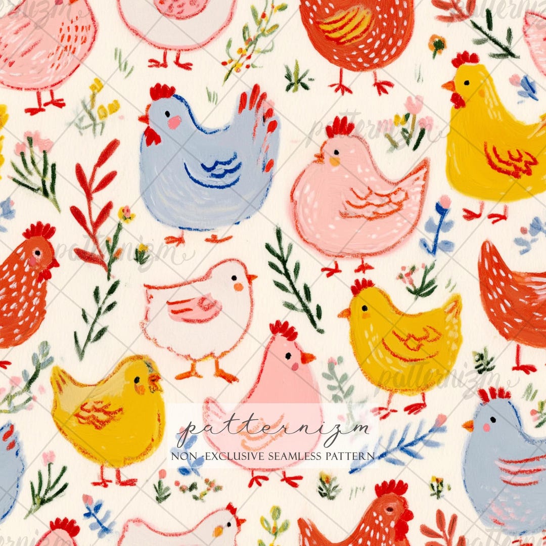 Cute Chickens Seamless Pattern – Colorful Farm Hens & Flowers, Sweet ...