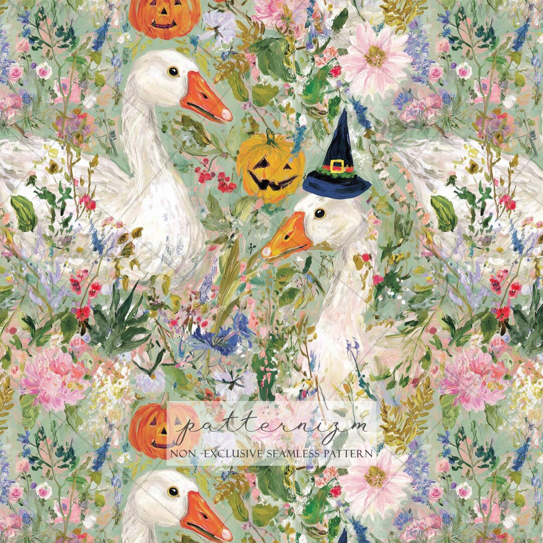 Seamless Goose Halloween Garden Pattern Digital Download – Whimsical ...