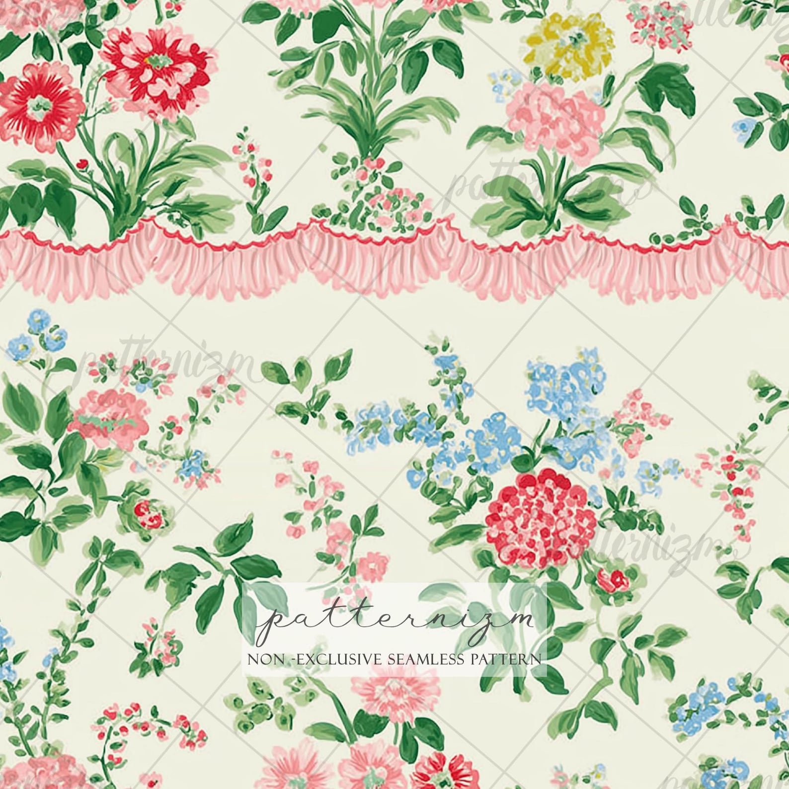 Ruffle Ribbon Floral Seamless Pattern – Pink Scalloped Border With ...