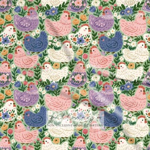 Pastel Chicken Seamless Pattern Digital Download – Floral Hen Farmhouse ...