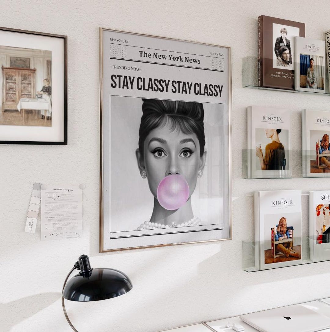 Audrey Hepburn Stay Classy Newspaper Print | Vintage Fashion Poster ...