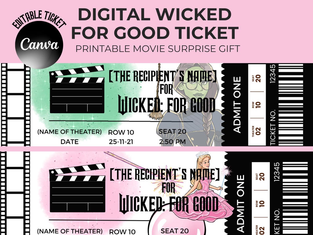 Digital Wicked for Good Ticket: Printable Movie Surprise Gift, Birthday ...