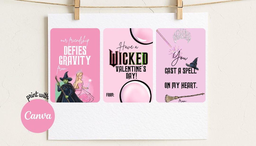 Wicked Valentine Cards Canva Template | Editable Classroom Valentines ...