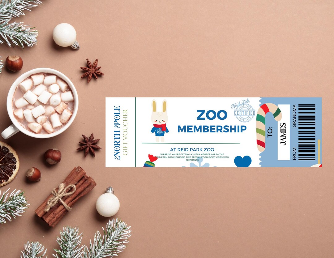 Printable Zoo Membership Christmas Gift Voucher, Editable Zoo Trip ...