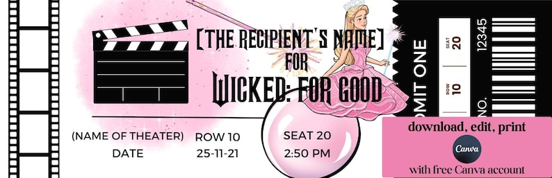 Digital Wicked for Good Ticket: Printable Movie Surprise Gift, Birthday ...