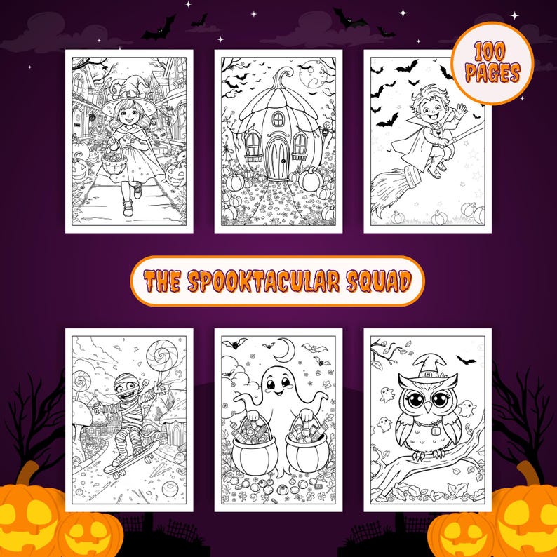 The Spooktacular Squad - 100 Fun Printable Halloween Coloring Pages for ...