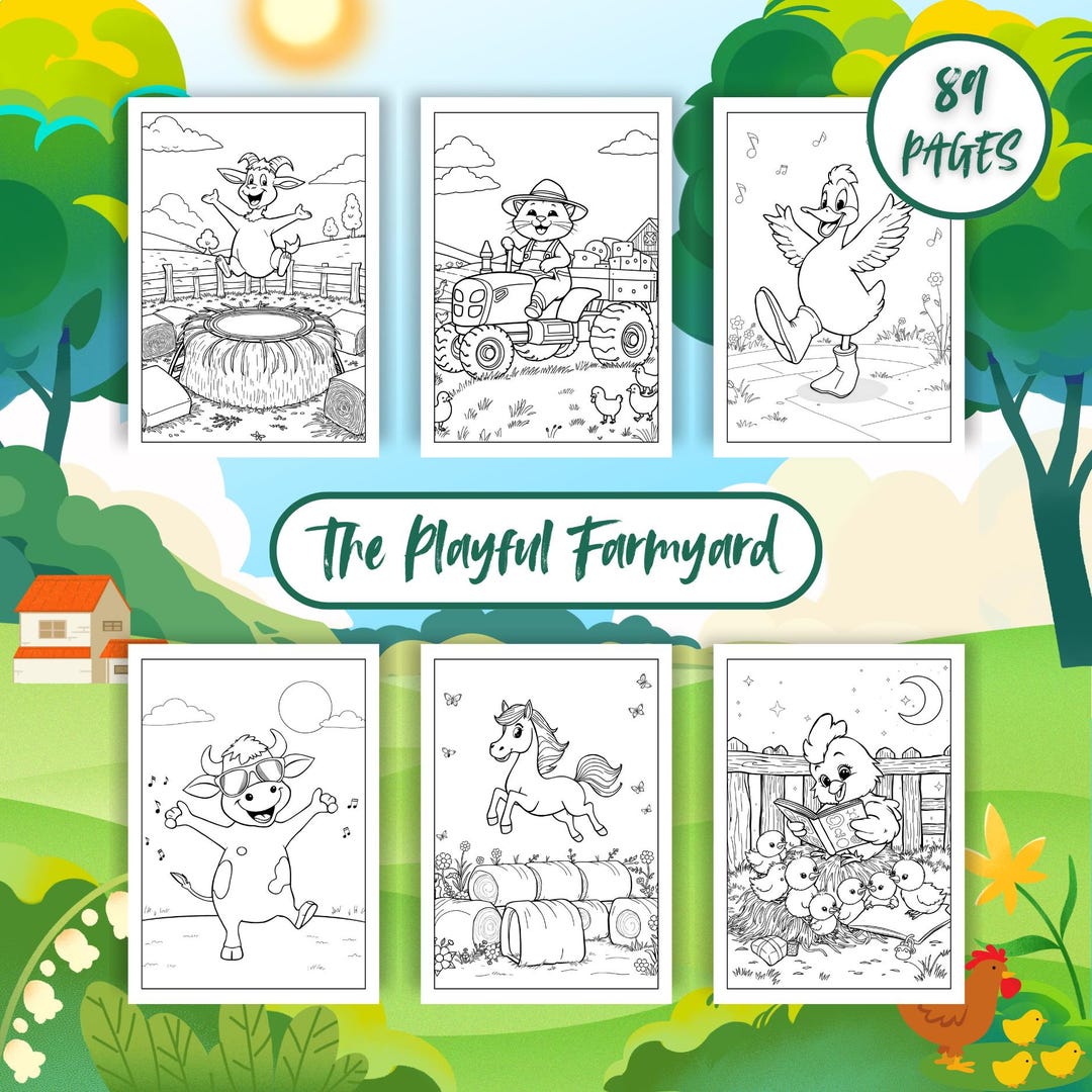 The Playful Farmyard Coloring Pages - 89 Fun Designs for Kids (instant ...