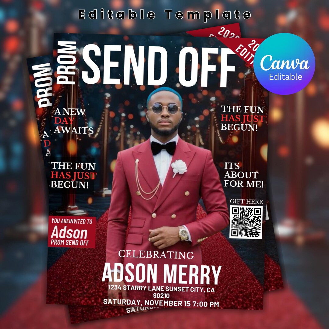 Prom Send off Magazine Invitation, Prom King Party Invite, Boys Prom ...