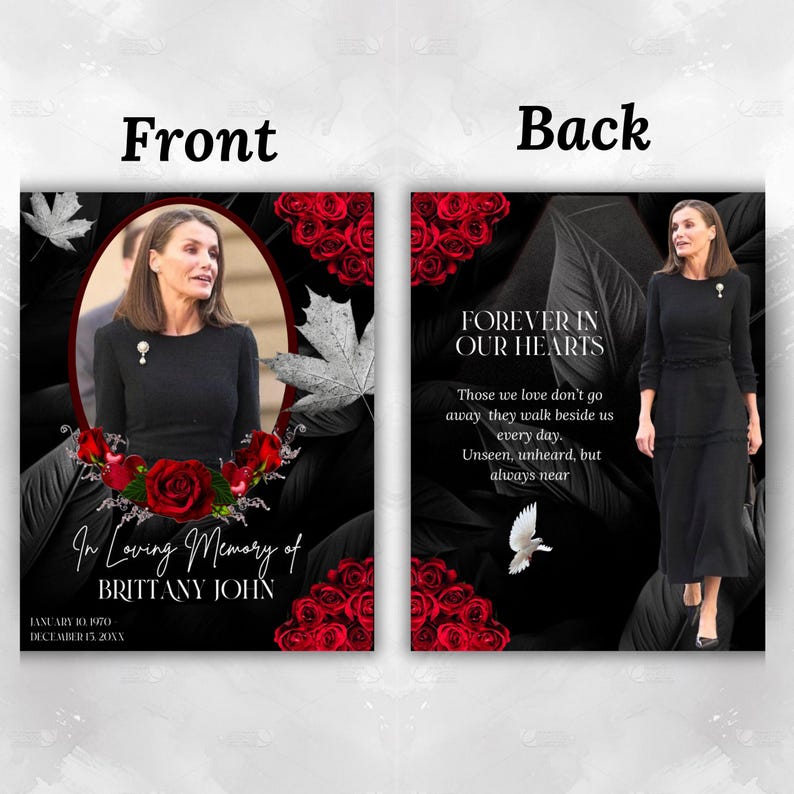 Black & Red Funeral Program Template: Canva Obituary (8.5x11, 8-page ...