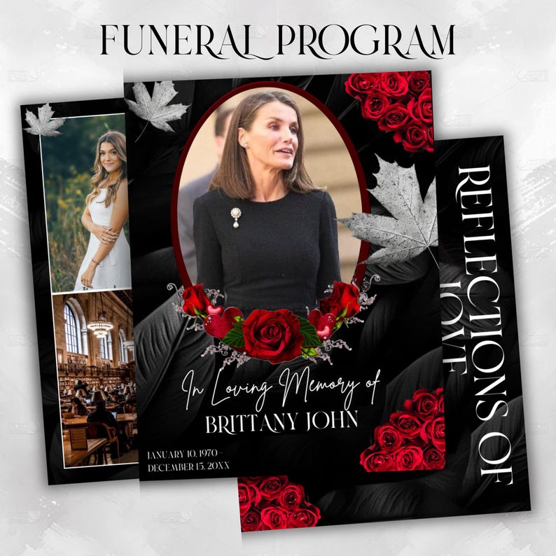 Black & Red Funeral Program Template: Canva Obituary (8.5x11, 8-page ...
