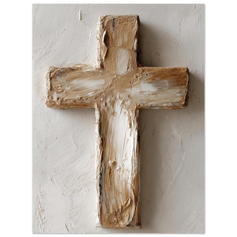Textured Cross Wall Art, Christian Painting Print, Beige Religious ...