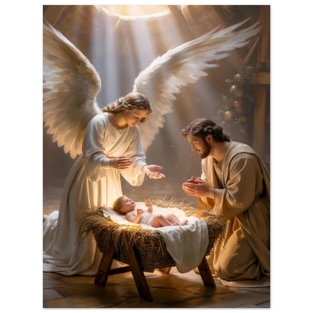 Guardian Angel Nativity Poster, Heavenly Wings Christmas Print, Divine ...