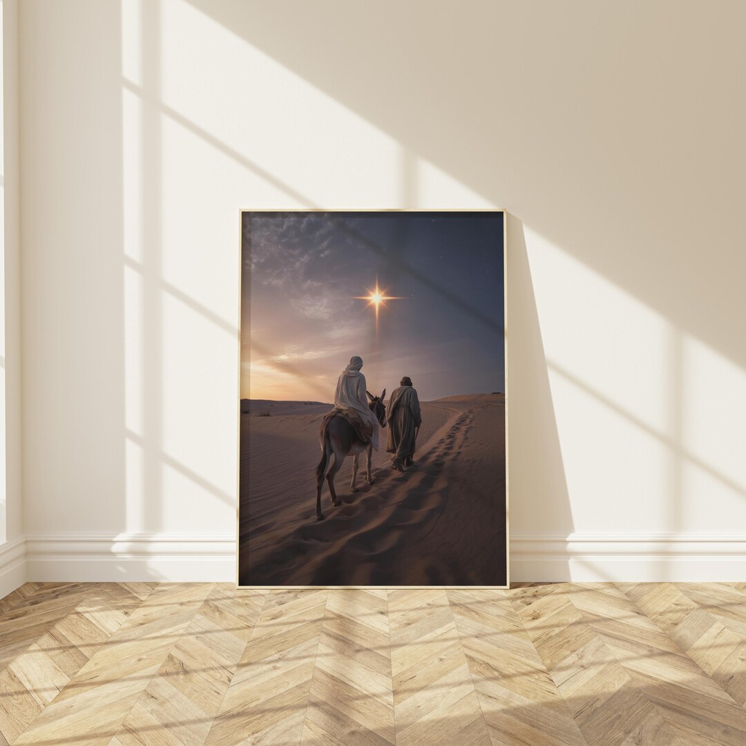 Journey to Bethlehem Poster, Epic Star Christmas Print, Cinematic Mary ...
