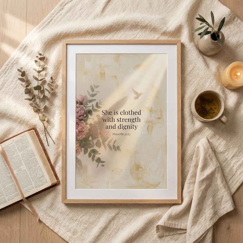 Proverbs 31:25 Wall Art, She is Clothed With Strength Printable ...